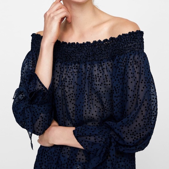 Zara | Tops | Zara Navy Blue Textured Dotted Mesh Top | Poshmark